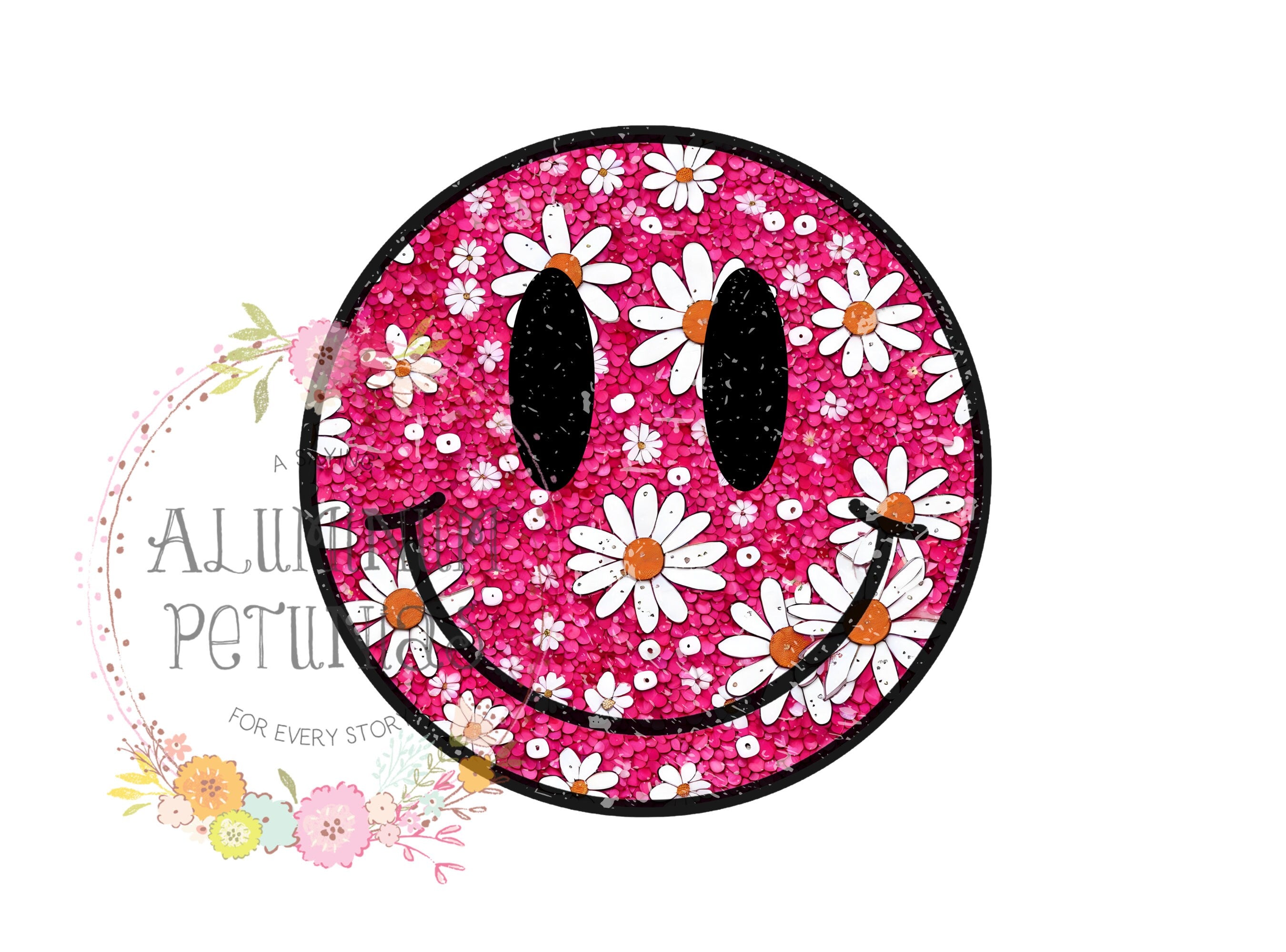 Hot Pink Daisy Smiley DTF (Direct to Film) Transfers, Smiley Face DTF ...